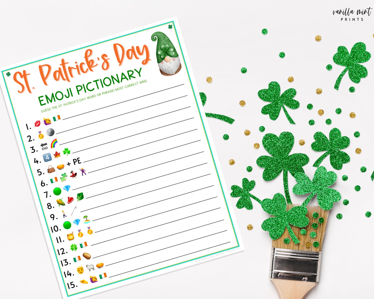 St. Patrick's Day Emoji Pictionary Game Printable Game - Etsy
