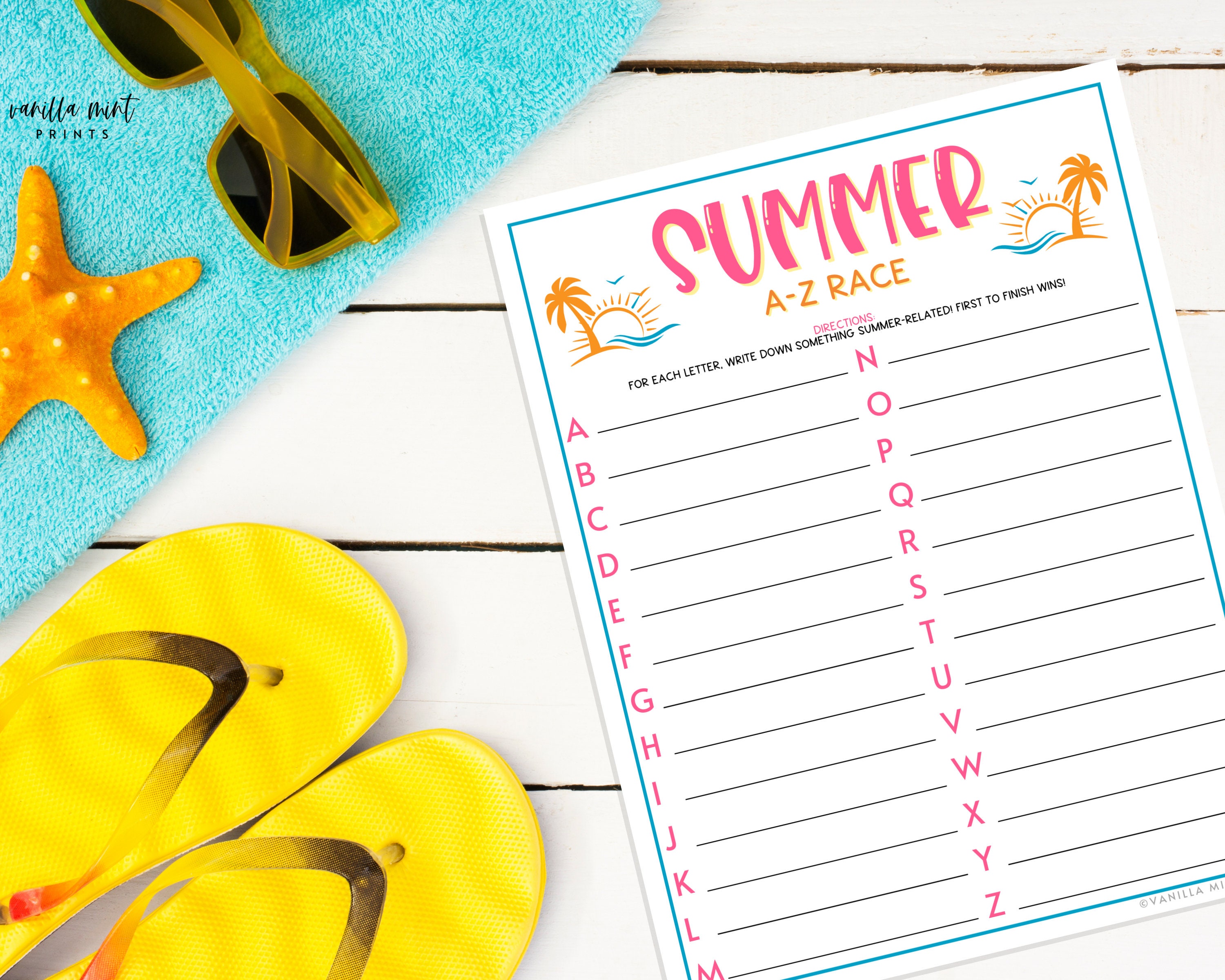 Summer A Z Race Printable Summertime Games Party Games | Etsy
