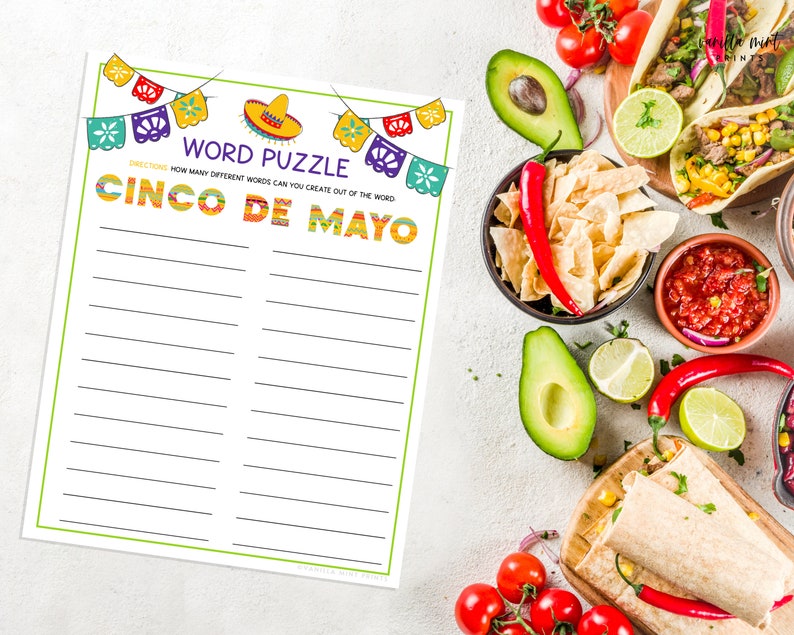 Cinco De Mayo Word Puzzle Game Word Game Mexican Party - Etsy