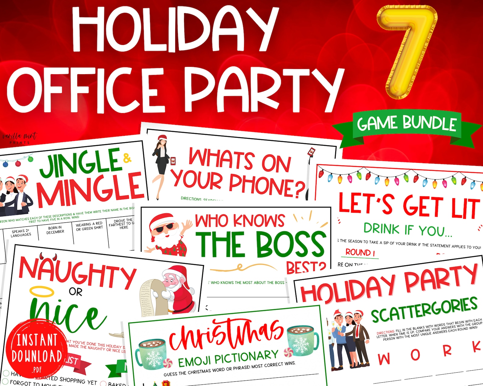 Holiday Office Party 7 Game BUNDLE Xmas Party Games - Etsy