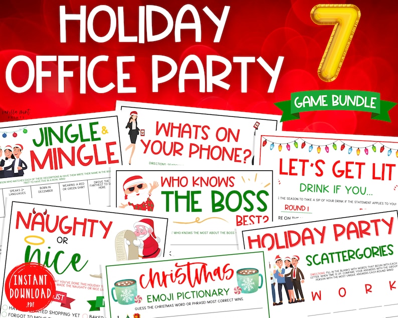 Holiday Office Party 7 Game BUNDLE Xmas Party Games - Etsy