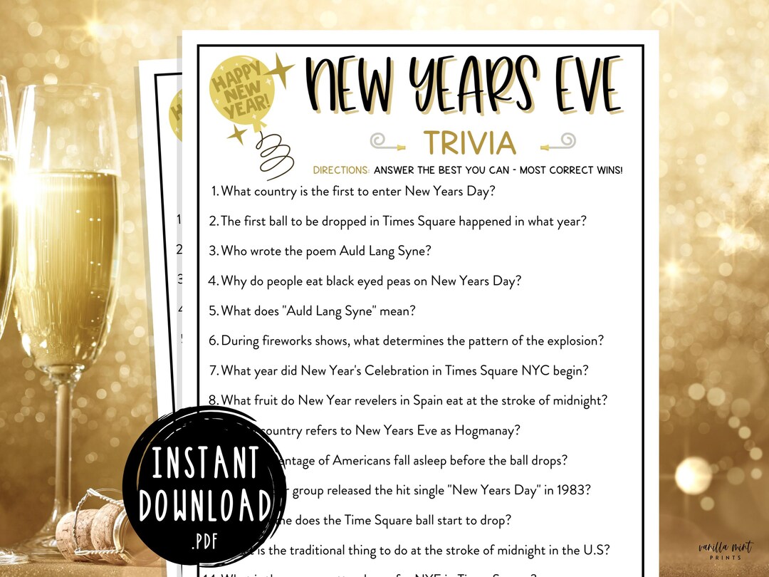 New Years Eve Trivia Game New Years Printable Games New Years Eve Party ...