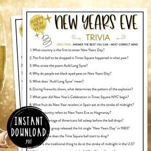 New Years Eve Trivia Game New Years Printable Games New Years Eve Party ...
