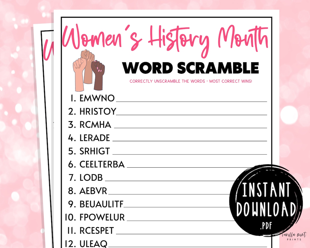 Women's History Month Word Scramble Game | Women Empowerment ...