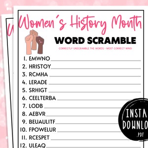 Women's History Month Word Scramble Game | Women Empowerment ...