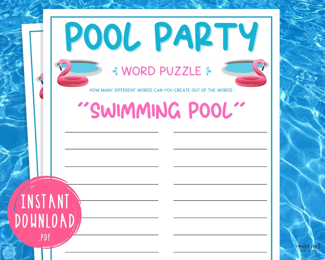 Pool Party Word Puzzle Game | Fun Printable Summertime Party Games ...