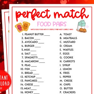 Valentine's Day Perfect Match Food Pairs Game Valentine Printable Games ...