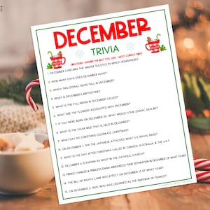 December Trivia Game | Printable Month Party Games | Wintertime ...