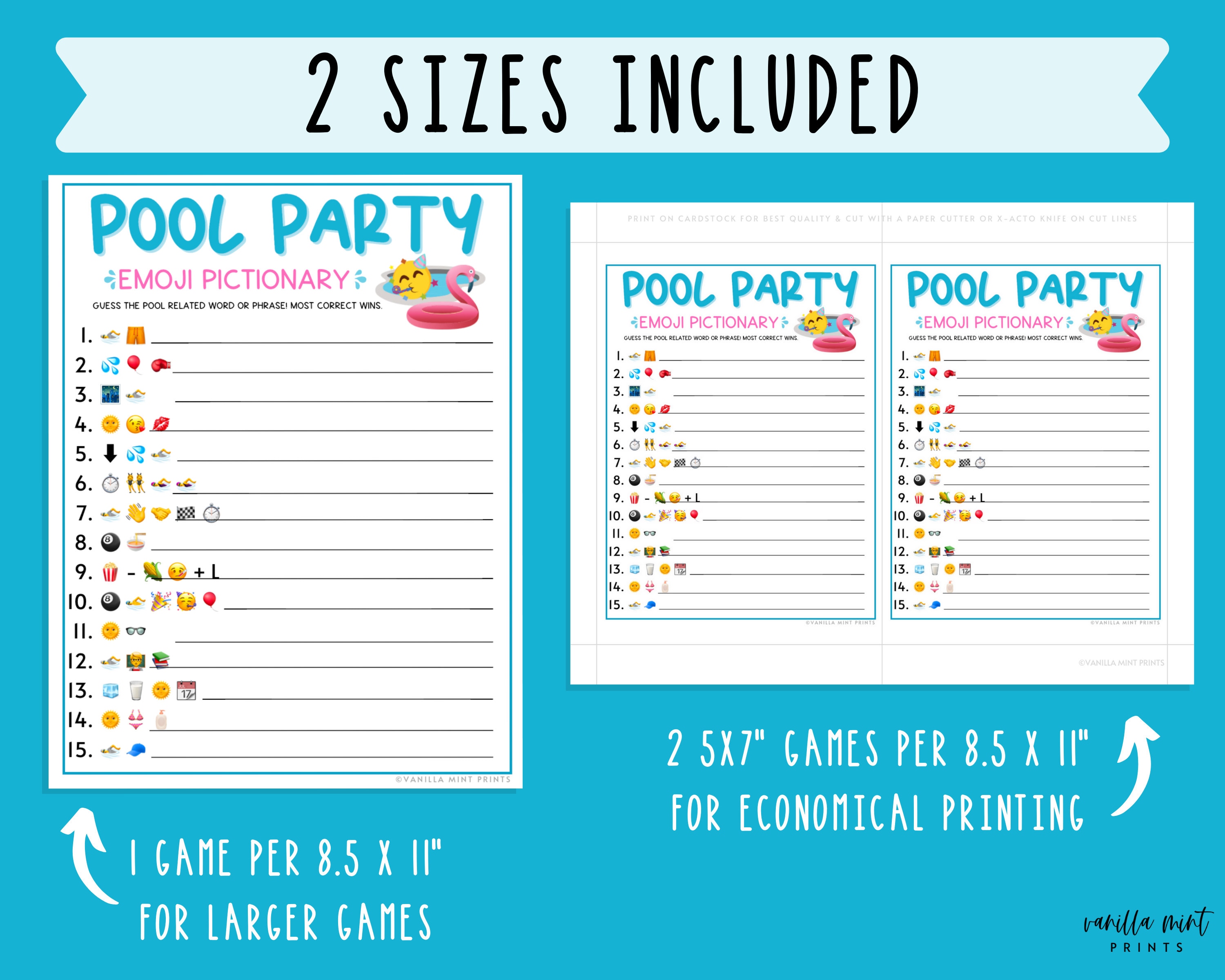 Pool Party Emoji Pictionary Game Fun Printable Summertime - Etsy UK