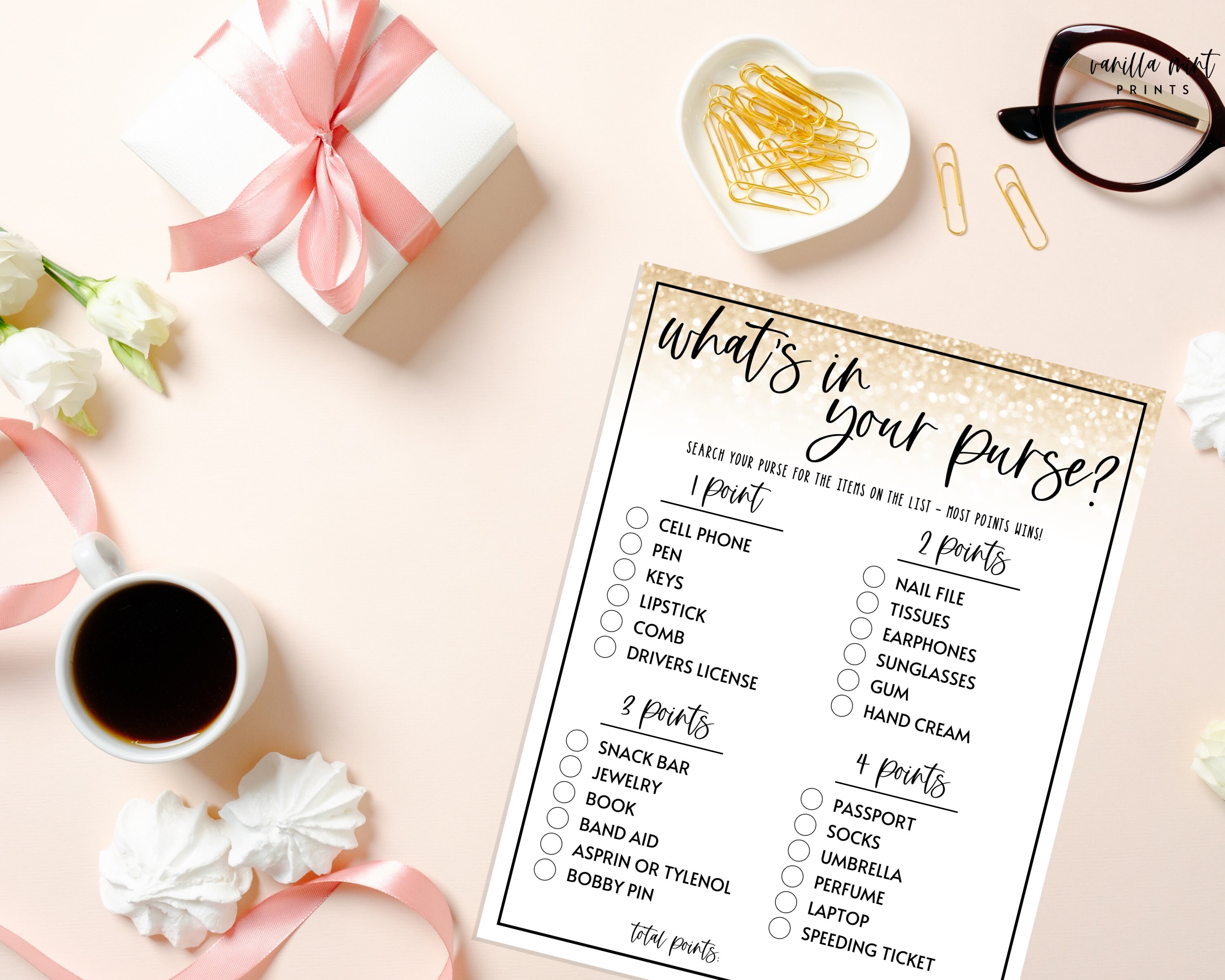 Adult Birthday Party Games What's in Your Purse Birthday - Etsy