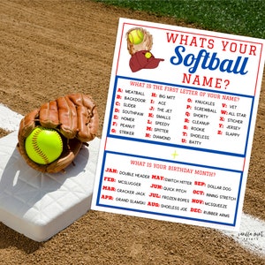 Whats Your Softball Name Game | Printable Softball Team Party Game ...