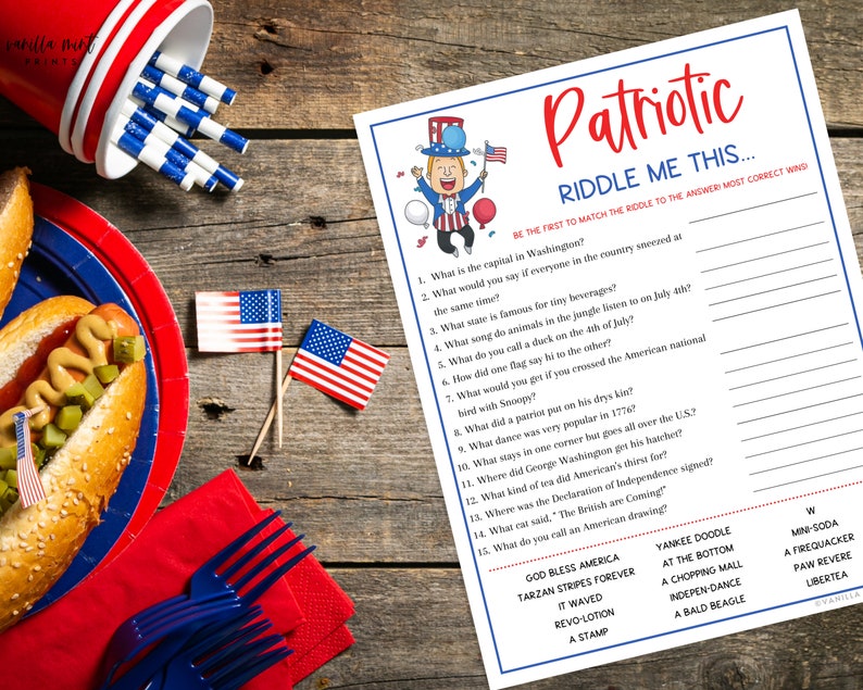 Patriotic Riddle Me This Game Printable Memorial Day Party - Etsy