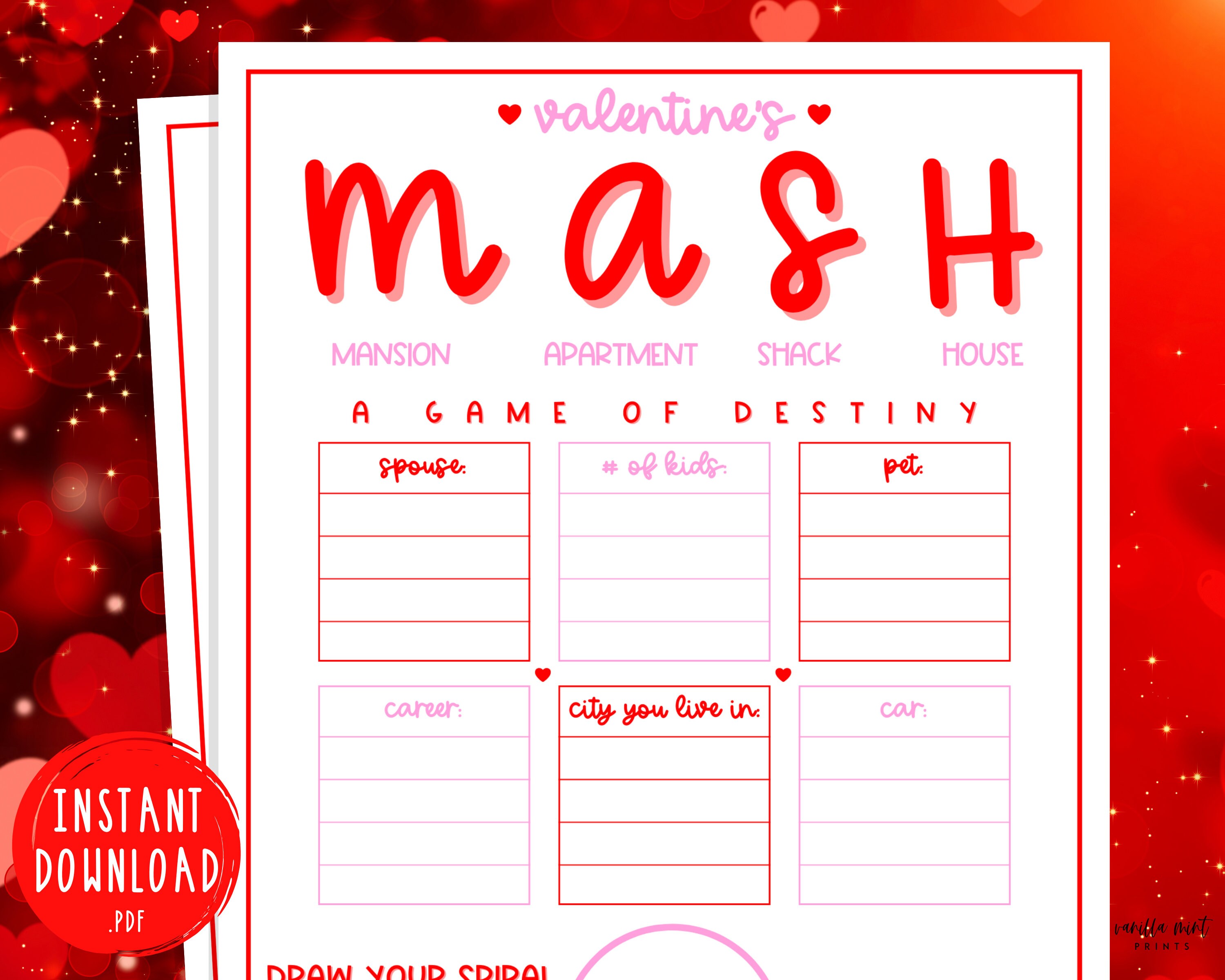 Digital Prints Prints Art & Collectibles Galentine's Day Printable MASH ...