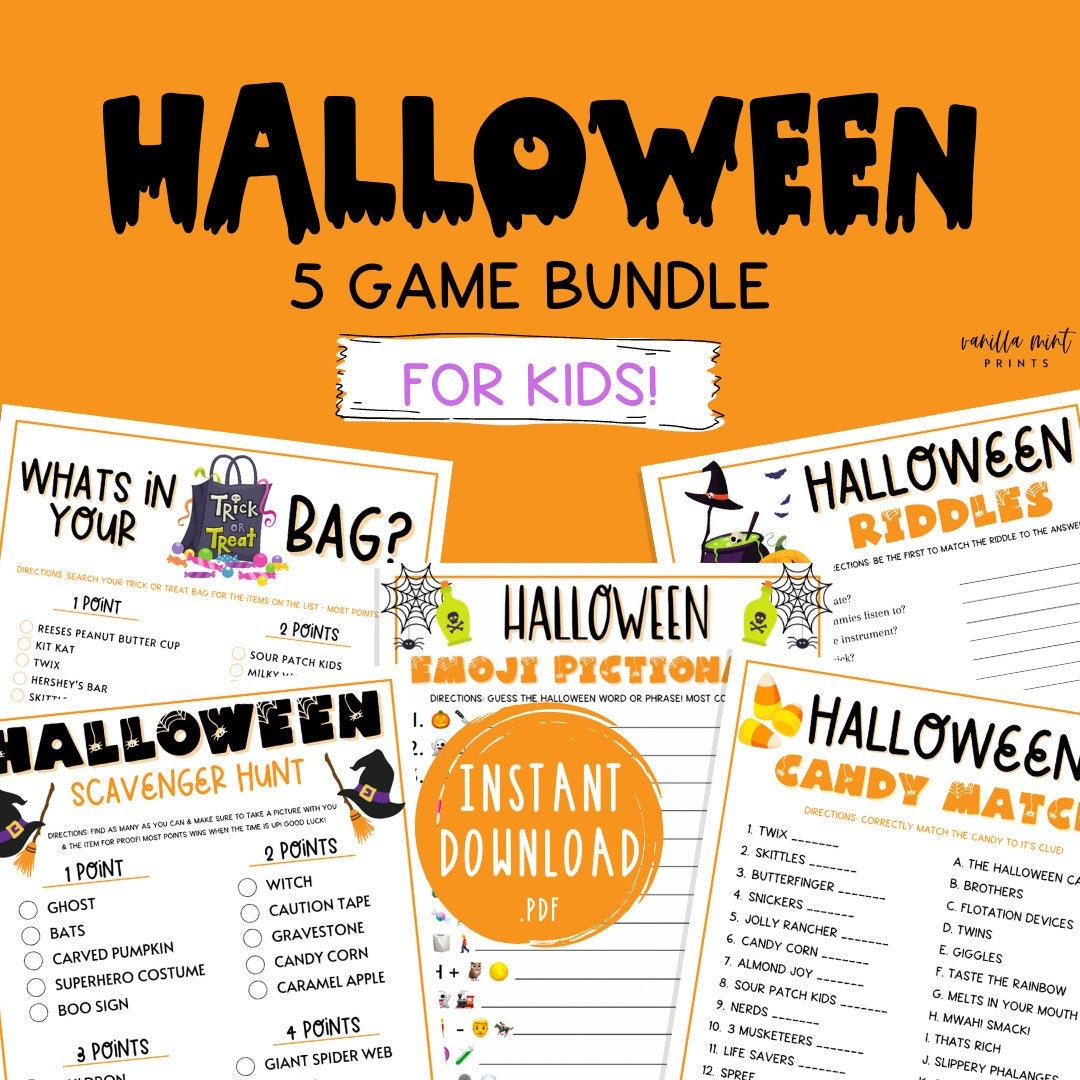Halloween Party Games KIDS BUNDLE 5 Halloween Printable Games Halloween ...