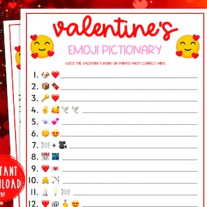 Valentine's Day Emoji Pictionary Game Fun Valentine's Day Printable ...