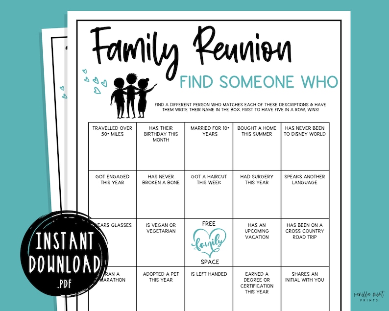 Family Reunion Find Someone Who Party Games | Family Gathering Activity ...