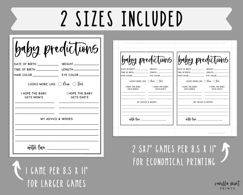 Baby Predictions Fun Minimalist Baby Shower Party Games - Etsy