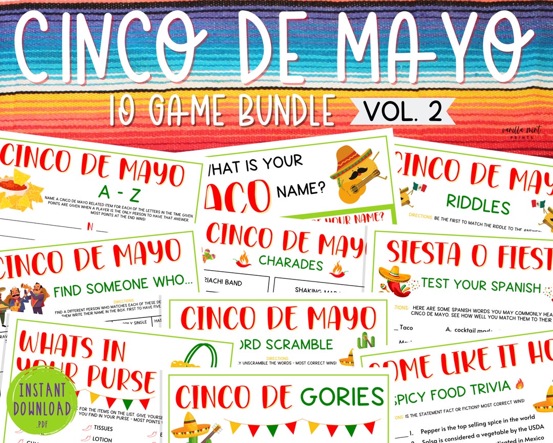 Cinco De Mayo Party Game BUNDLE Volume 2 | 10 Mexican Party Games | Ten ...