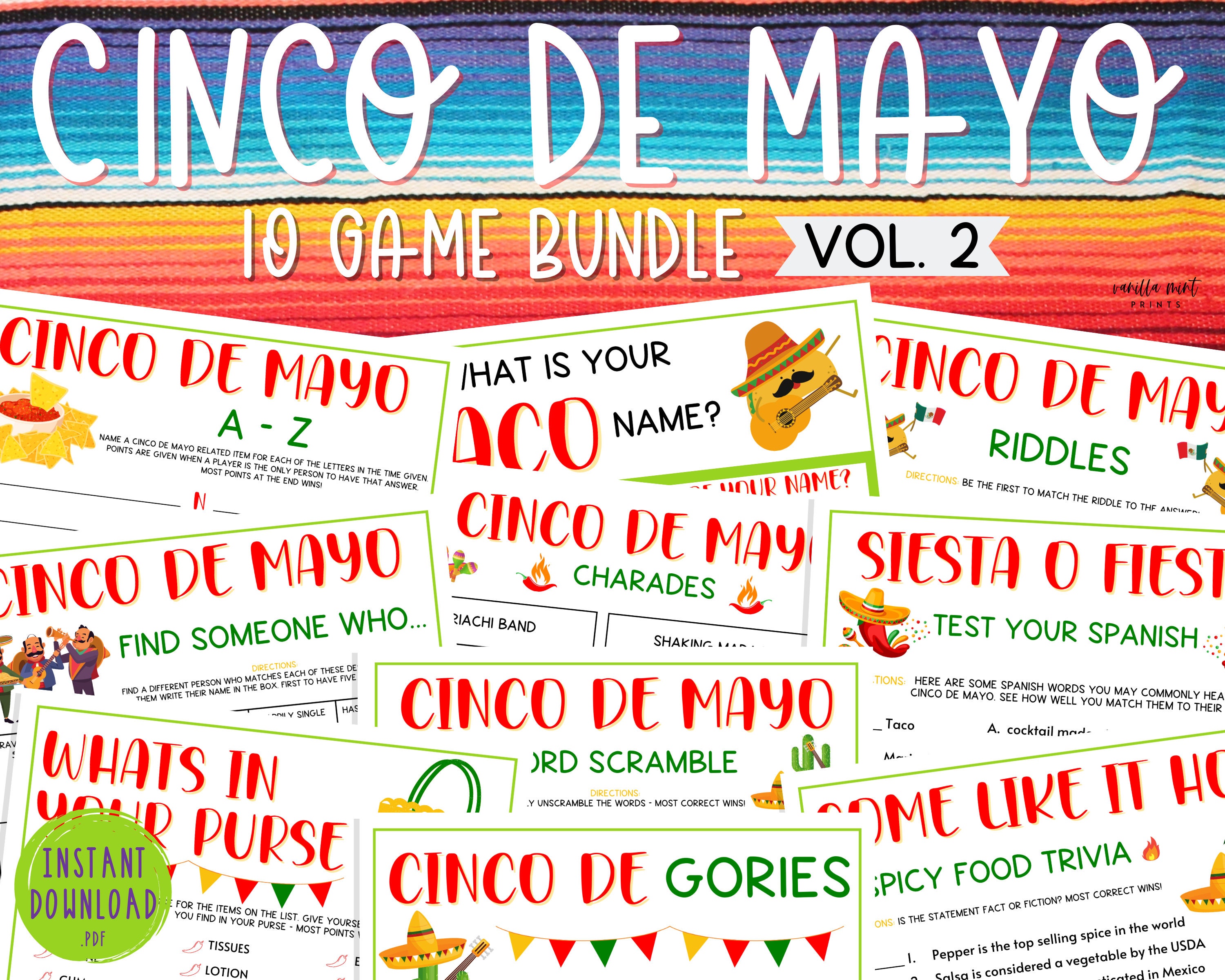 Cinco De Mayo Party Game BUNDLE Volume 2 10 Mexican Party - Etsy