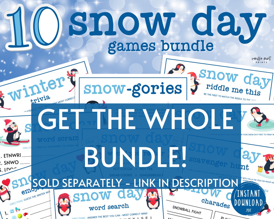 Snow Day Word Search Game Fun Printable Winter Games | Etsy Canada