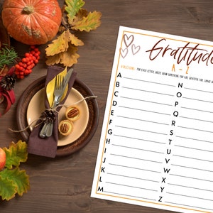 Thanksgiving A - Z Game | Gratitude A-Z Game | Thanksgiving Printable Games | Fun Thanksgiving ...