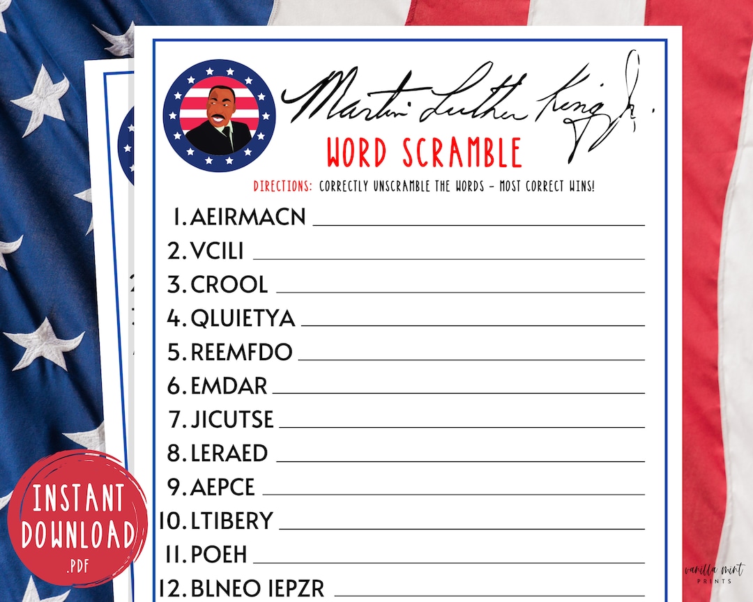 Martin Luther King Jr Word Scramble Game | MLK Jr Day Printable Games ...