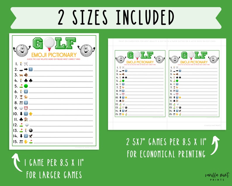 Golf Emoji Pictionary Game | Printable Golf Party Games | Masters Golf ...