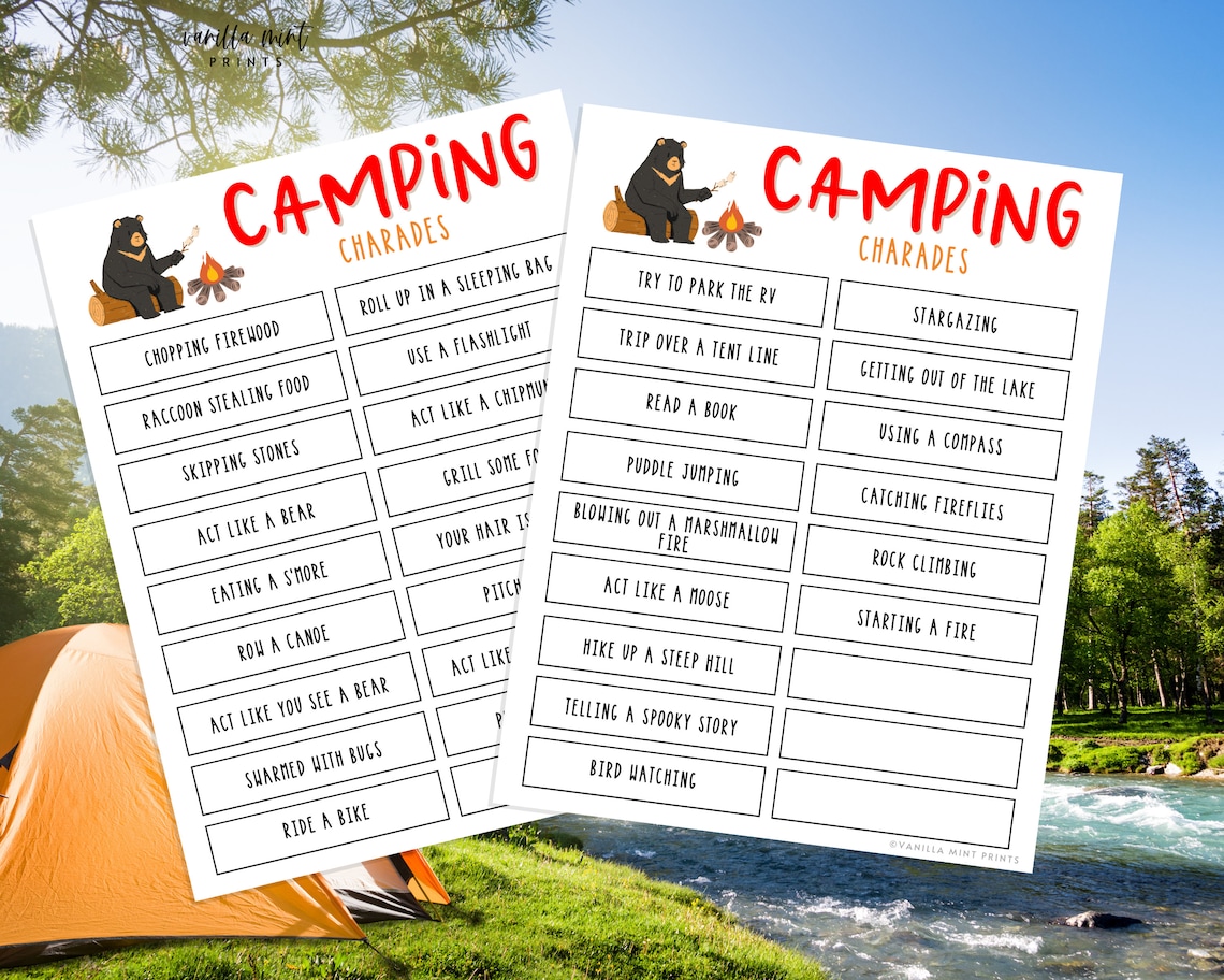 Camping Charades 33 Charade Ideas Printable Campground Party - Etsy