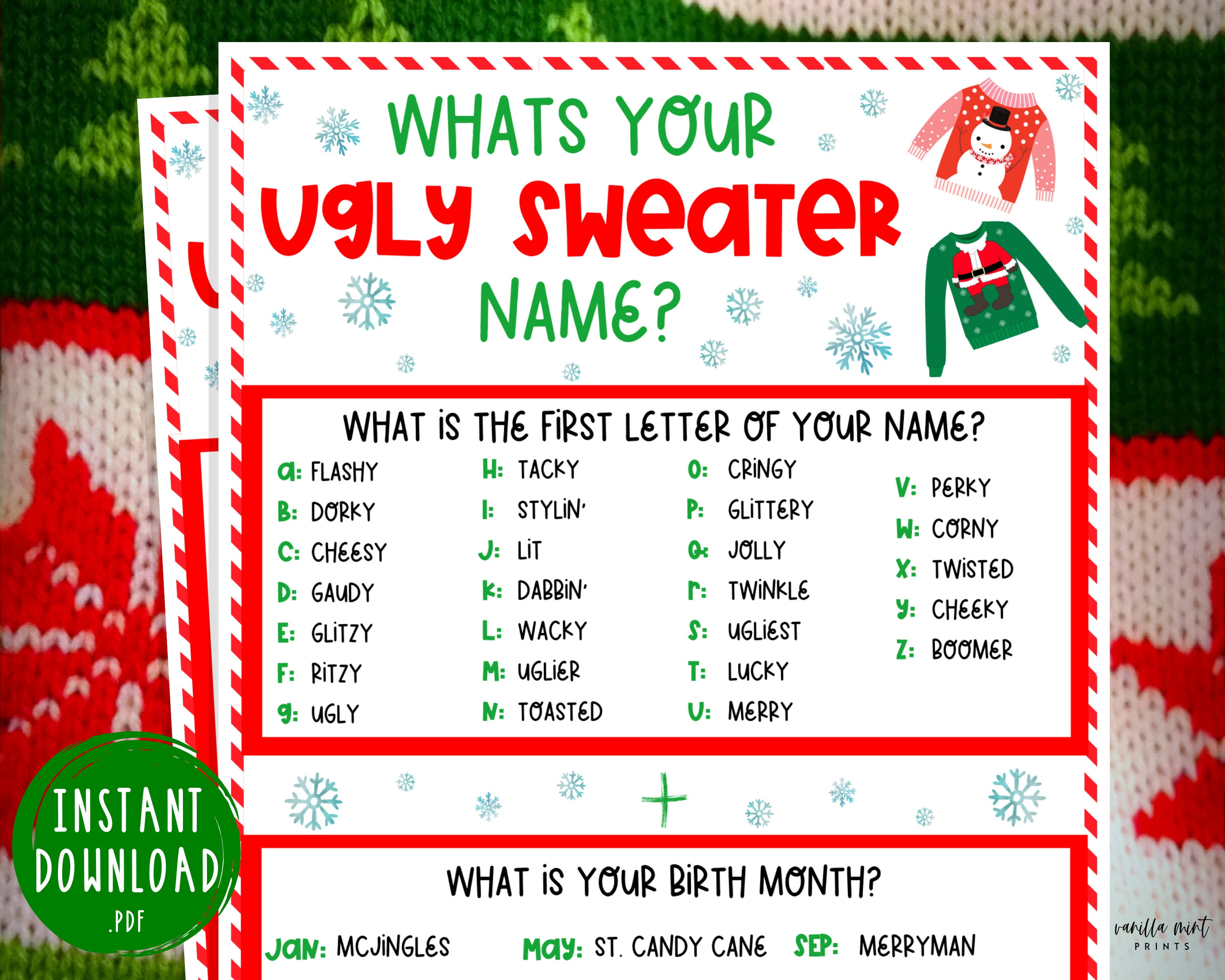 Whats Your Ugly Sweater Name Game | Find Someone Who Christmas ...