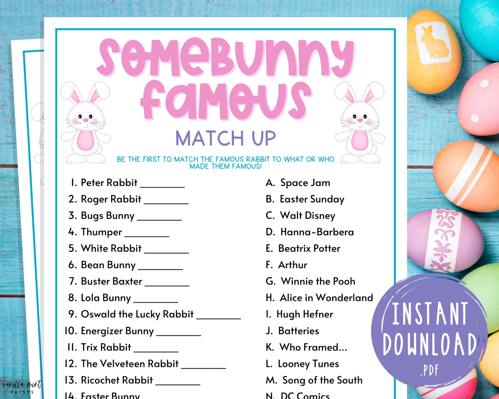 Easter Somebunny Famous Game Famous Rabbit Match up Easter - Etsy Canada