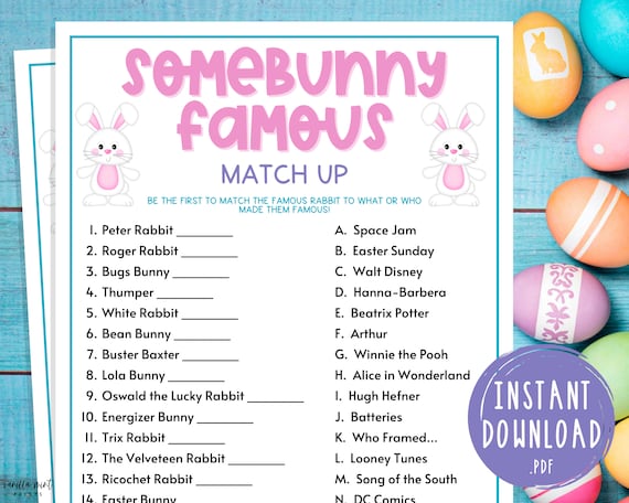 Easter Somebunny Famous Game Famous Rabbit Match up Easter - Etsy