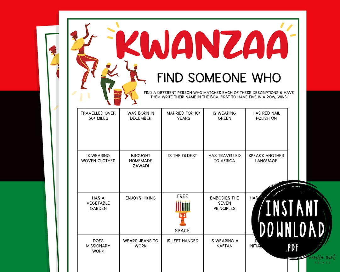 Kwanzaa Find Someone Who | Printable Kwanzaa Party Games | Fun ...