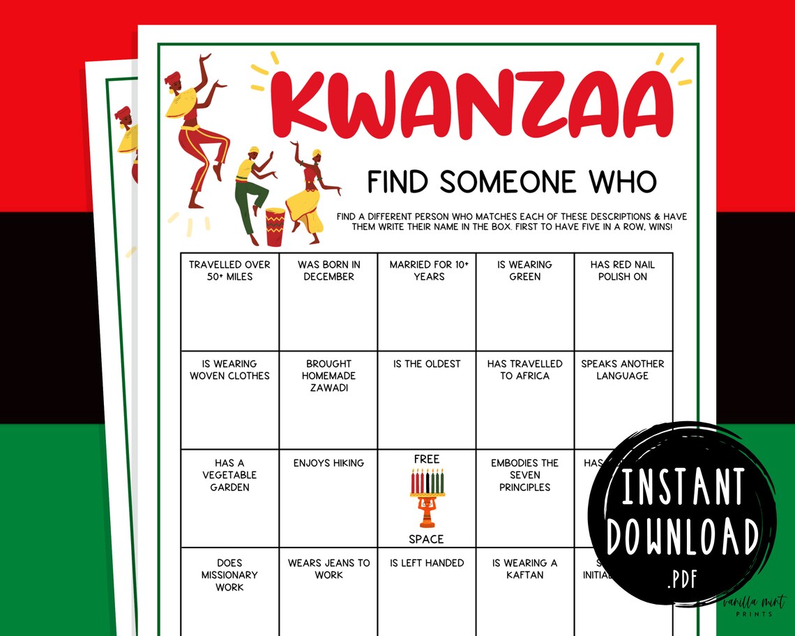 Kwanzaa Find Someone Who Printable Kwanzaa Party Games Fun - Etsy