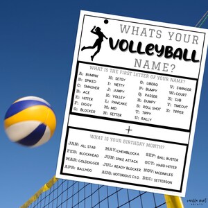 Whats Your Volleyball Name Game | Printable Volleyball Team Party Games ...