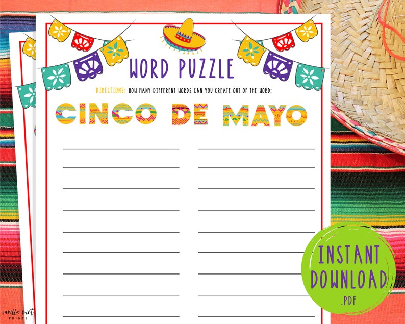 Cinco de Mayo Word Puzzle Game Word Game Mexican Party | Etsy