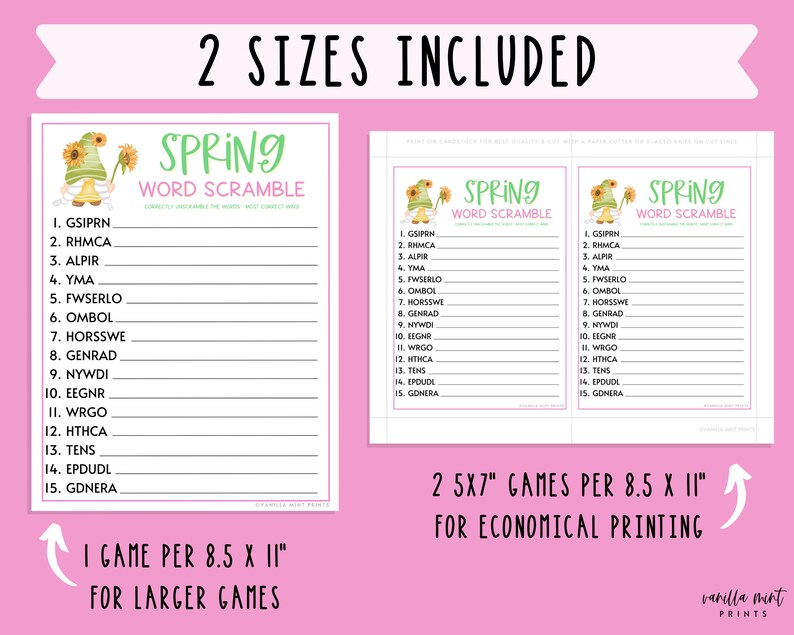 Spring Word Scramble Game Printable Springtime Games Party - Etsy