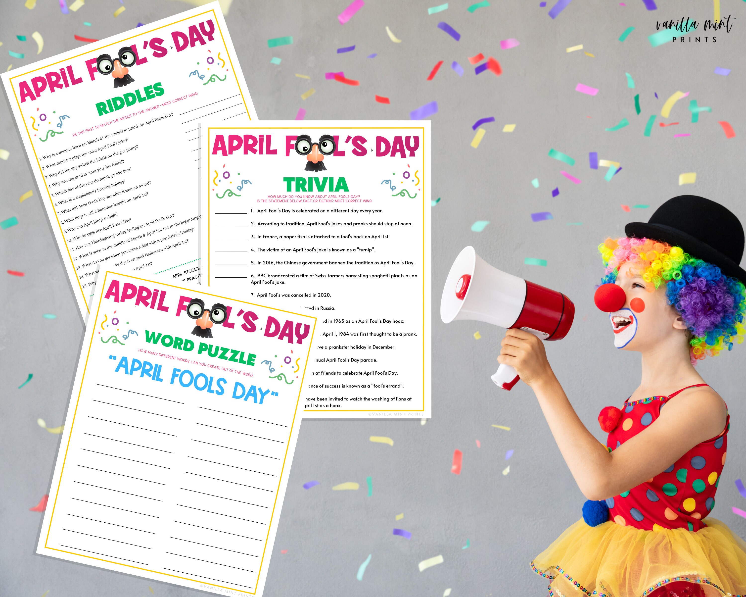 April Fool's Day 5 Game BUNDLE | April Fools Party Games | Printable ...