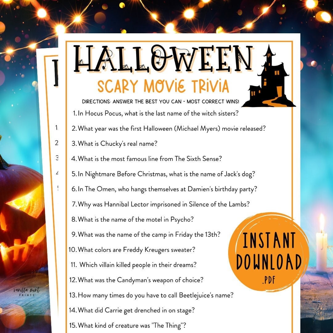 Halloween Scary Movie Trivia Game Halloween Printable Games Horror ...