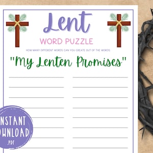 Lent Word Puzzle | Lenten Printable Party Games | Easter Activities for ...