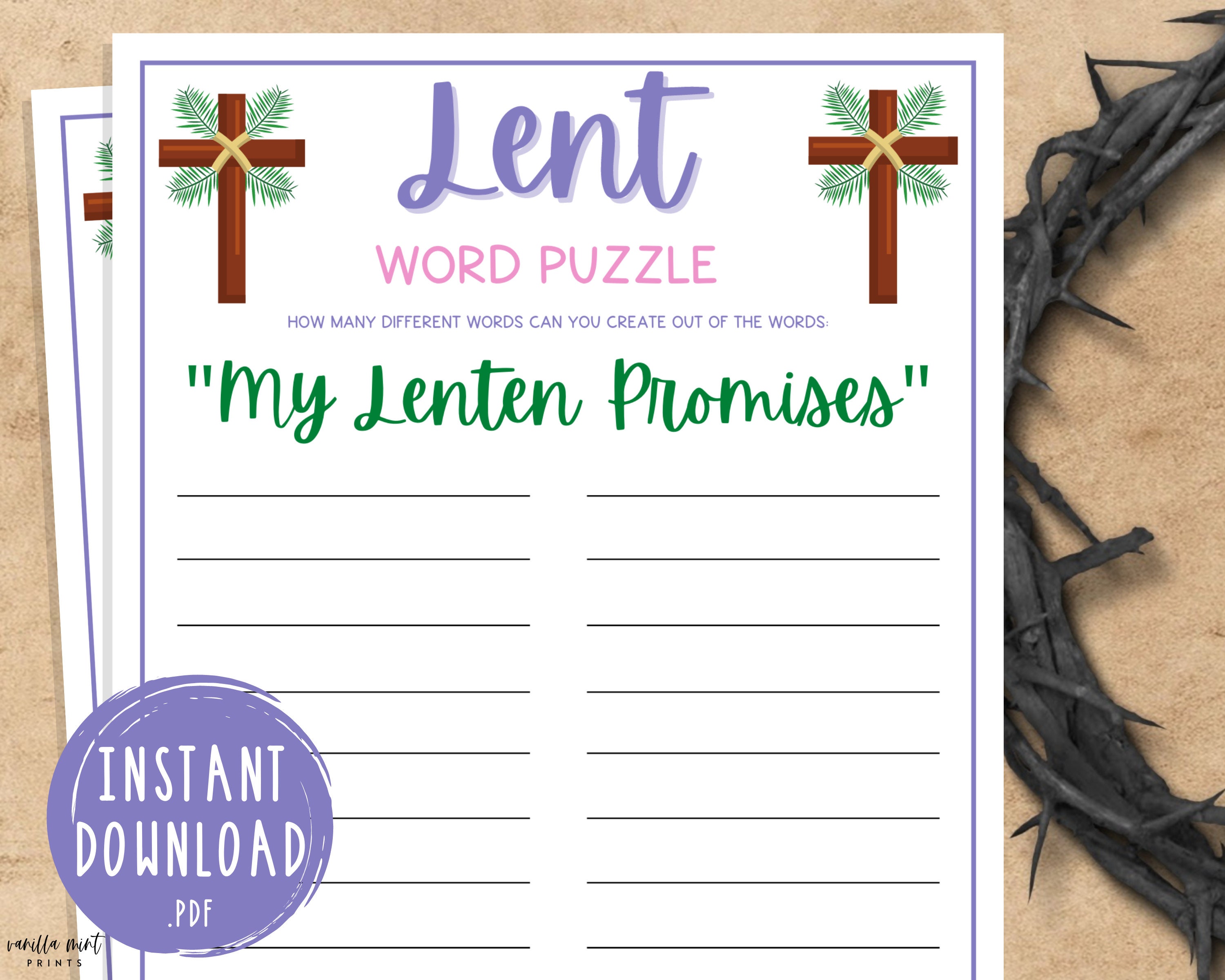 Lent Word Puzzle Lenten Printable Party Games Easter - Etsy
