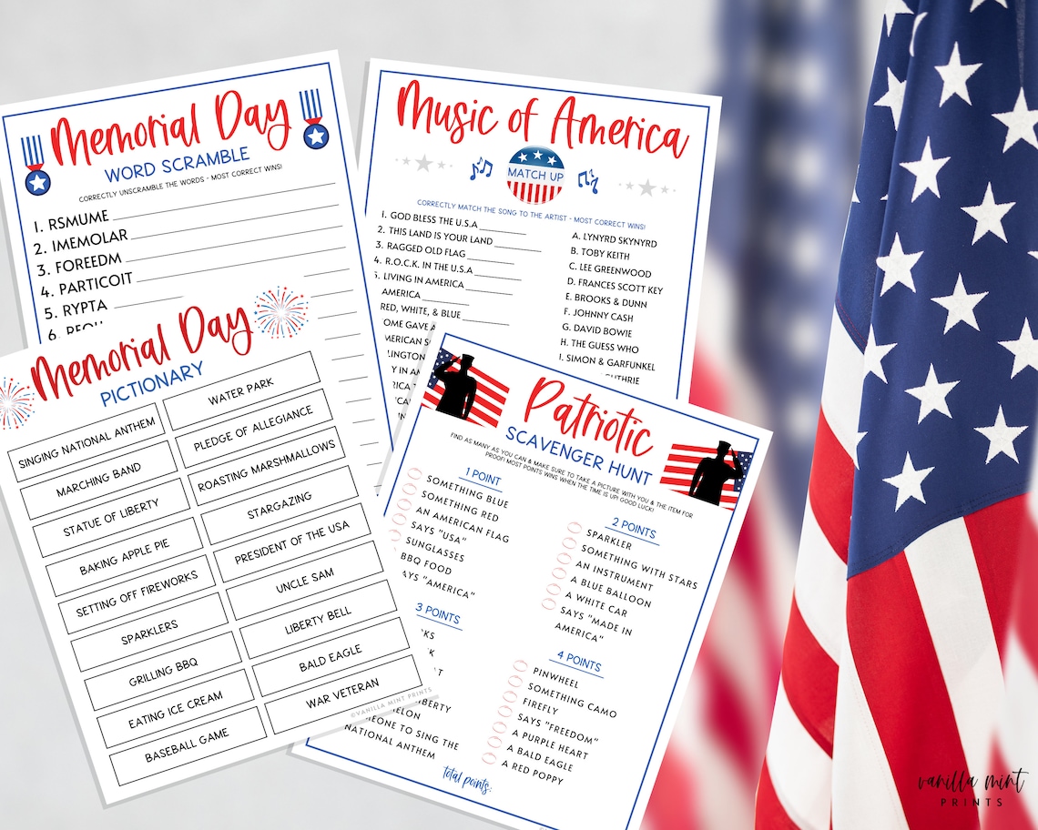 Memorial Day 10 Game BUNDLE Printable Memorial Day Party - Etsy