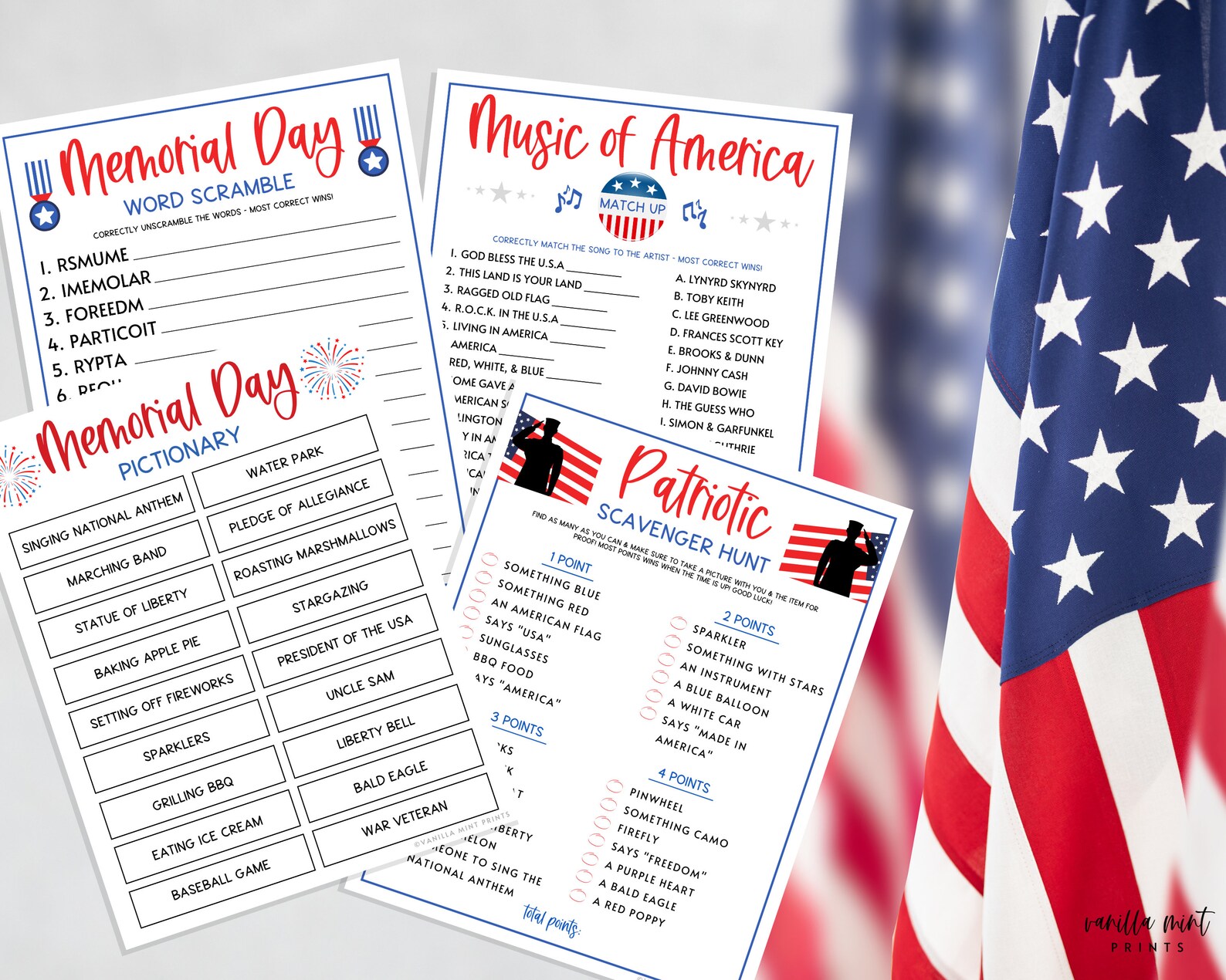 Memorial Day 10 Game BUNDLE Printable Memorial Day Party - Etsy