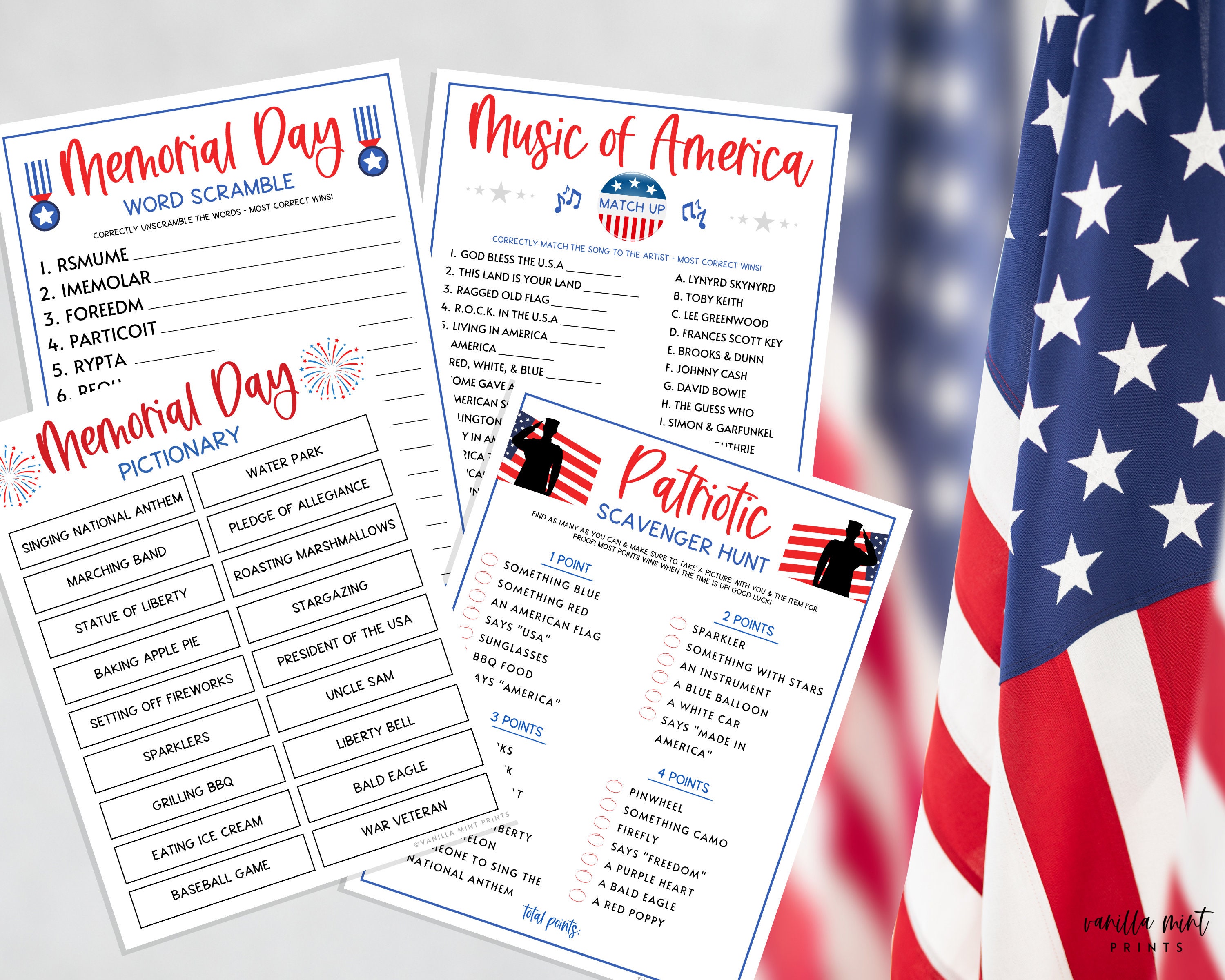 Memorial Day 10 Game BUNDLE Printable Memorial Day Party - Etsy