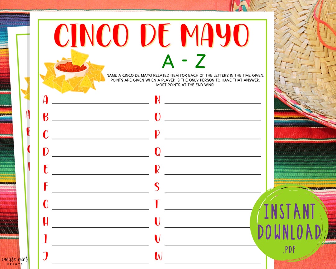 Cinco De Mayo A - Z Word Race Game | Mexican Party Games | Fun Cinco De ...