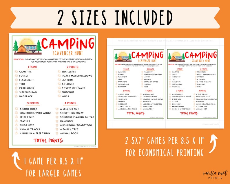 Camping Scavenger Hunt Printable Campground Party Games | Etsy