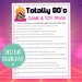 Totally 80's Game & Toy Trivia Party Game Printable 1980s Game 40th ...