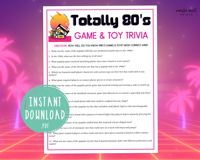Totally 80's Game & Toy Trivia Party Game Printable - Etsy