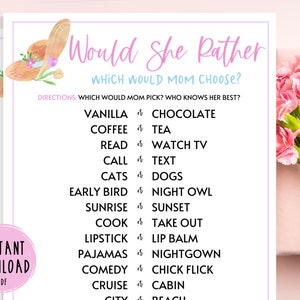 Mother's Day Would She Rather Games | Which Would Mom Choose | Mother's ...