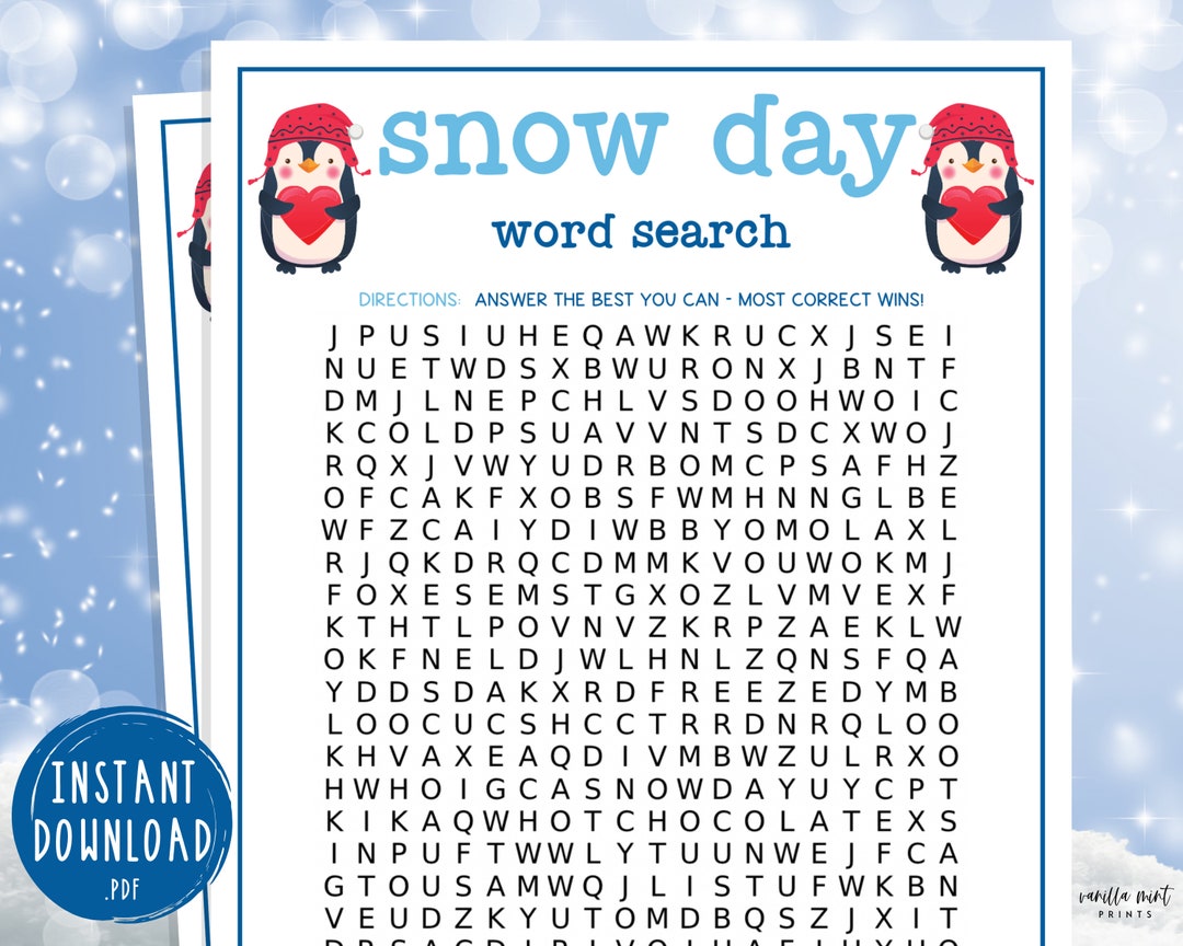 Snow Day Word Search Game | Fun Printable Winter Games | Wintertime ...