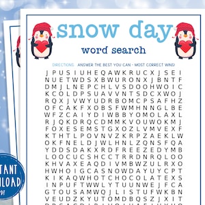 Snow Day Word Search Game | Fun Printable Winter Games | Wintertime ...